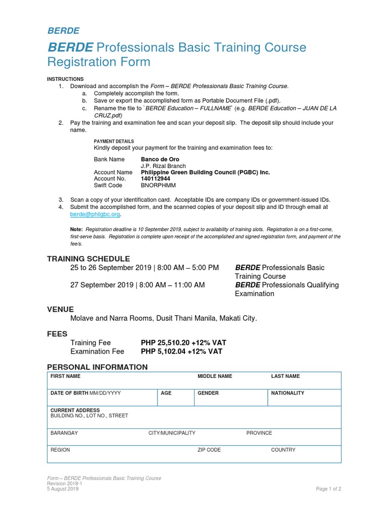 Form Berde Professionals Basic Training Course 4 | PDF | Identity ...