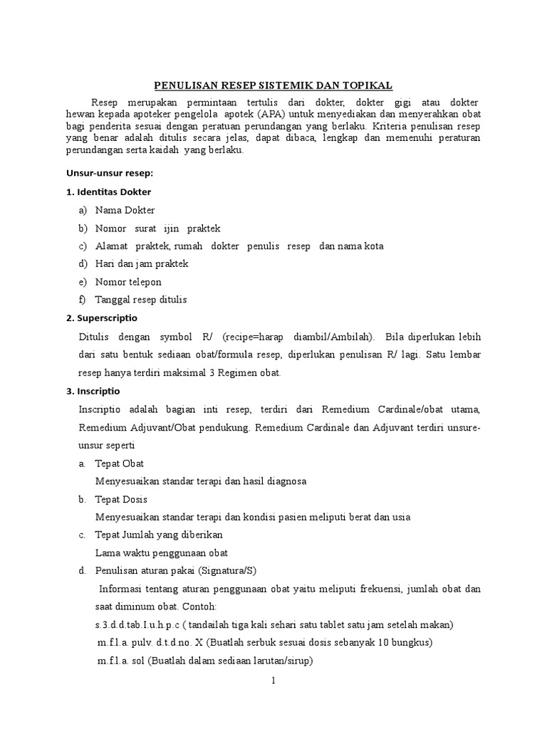 Penulisan Resep Sistemik & Topikal | PDF