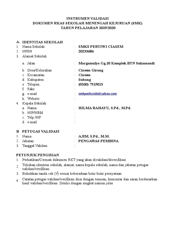 Instrumen Validasi RKAS | PDF