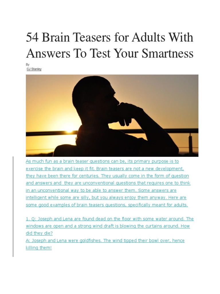 54 Brain Teasers For Adults With Answers To Test Your Smartness | PDF ...