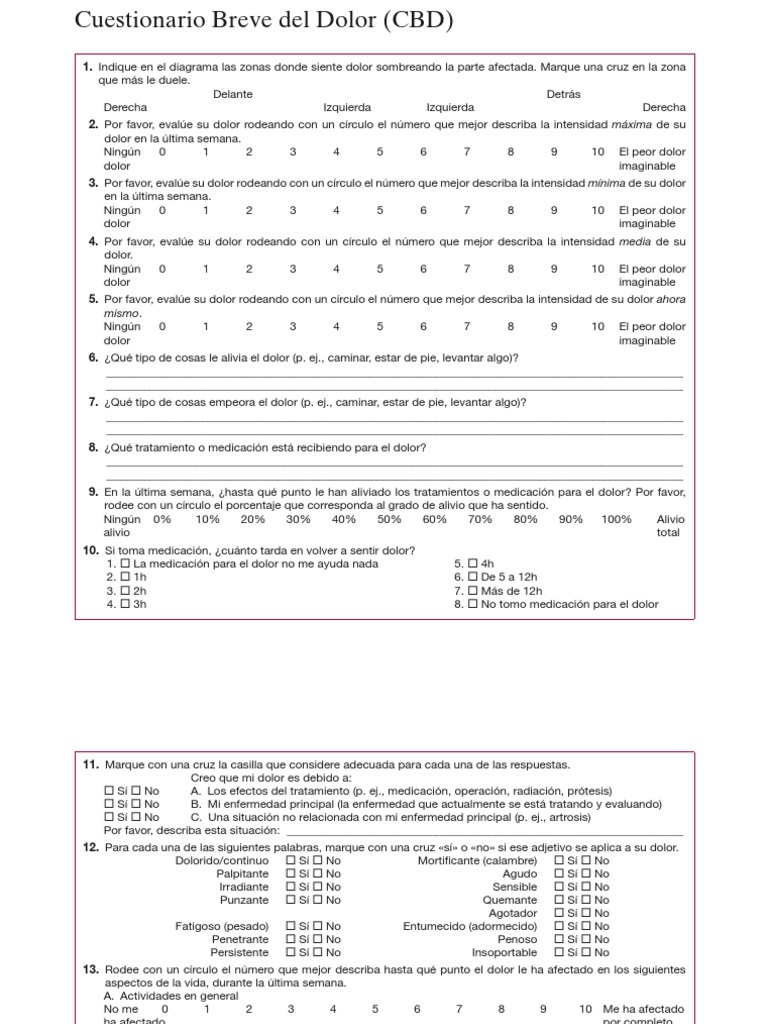 Cuestionario Del Dolor | PDF | Dolor | Especialidades Medicas