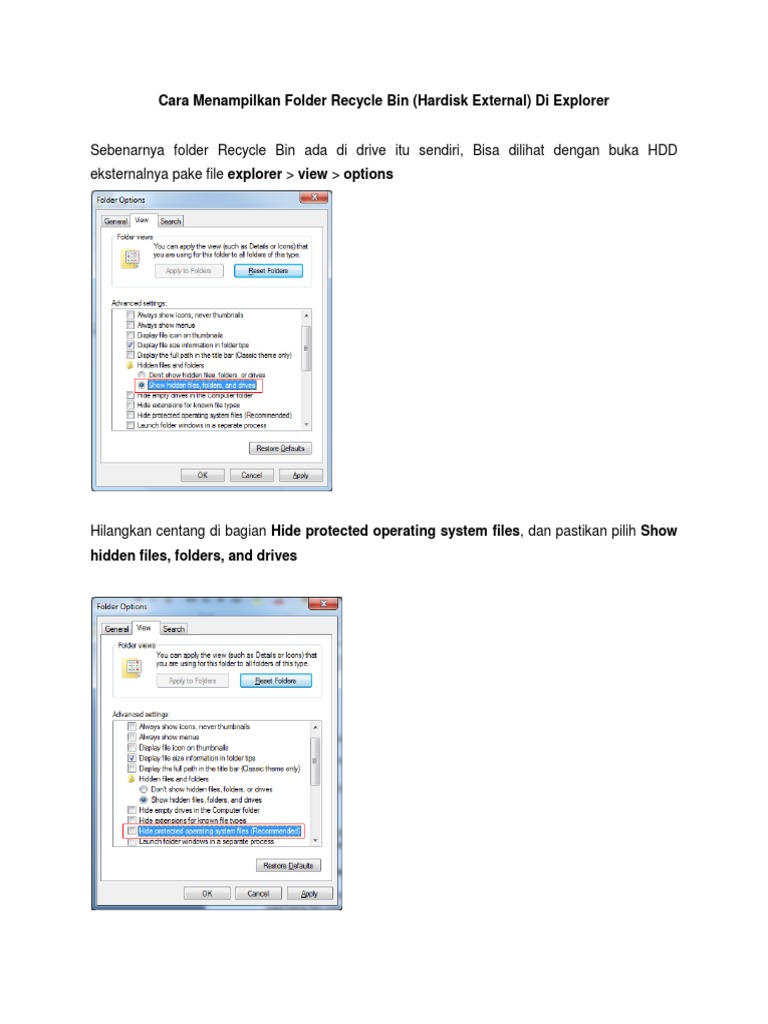 Cara Menampilkan Folder Recycle Bin | PDF
