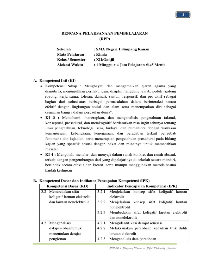 Contoh RPP Sesuai Permen 22 Tahun 2016 | PDF | Karier & Perkembangan ...