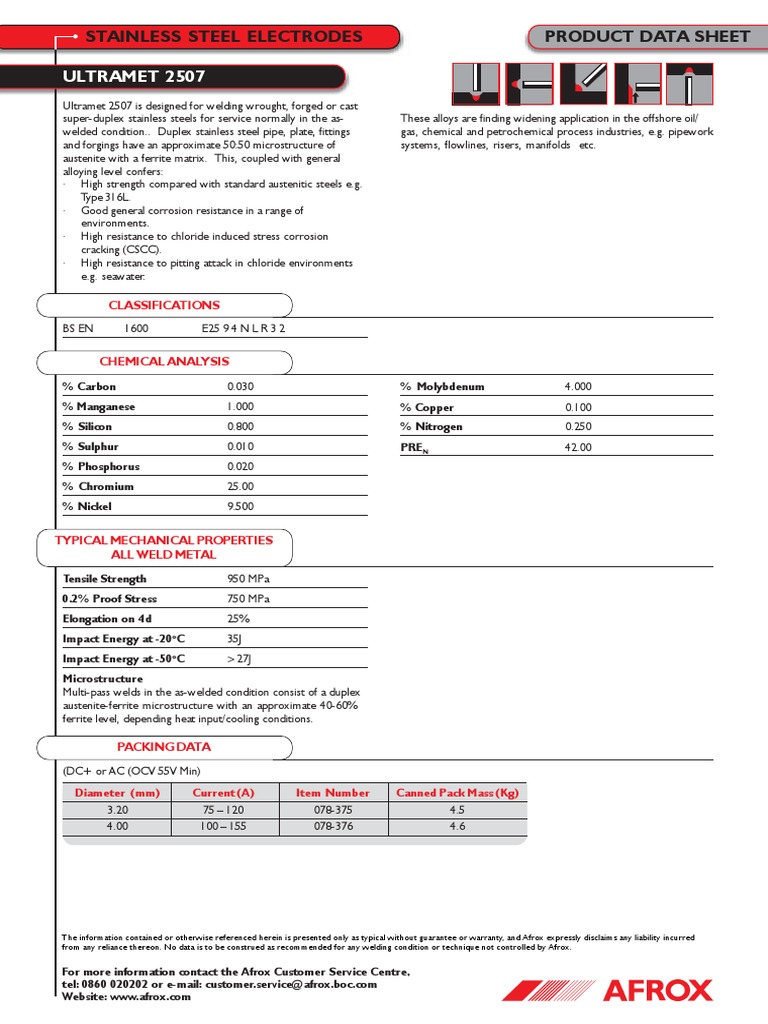 Ultramet 2507: Stainless Steel Electrodes Product Data Sheet | PDF ...