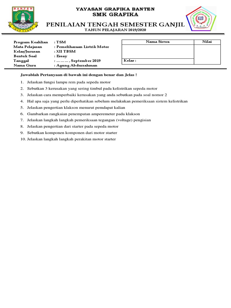 Soal TBSM Kelas X | PDF