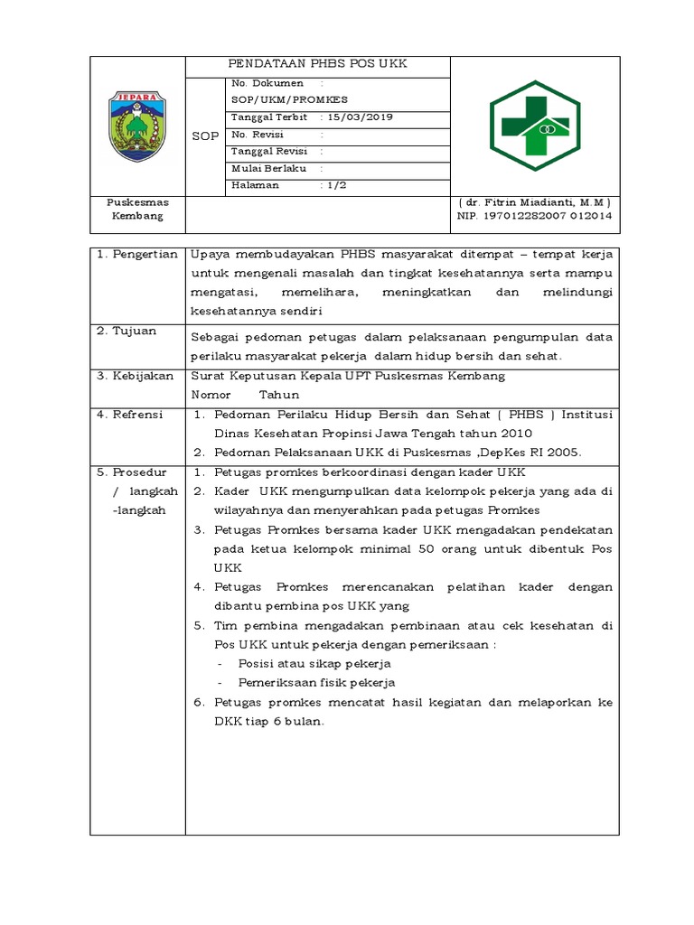 Sop Pendataan Phbs Pos Ukk | PDF