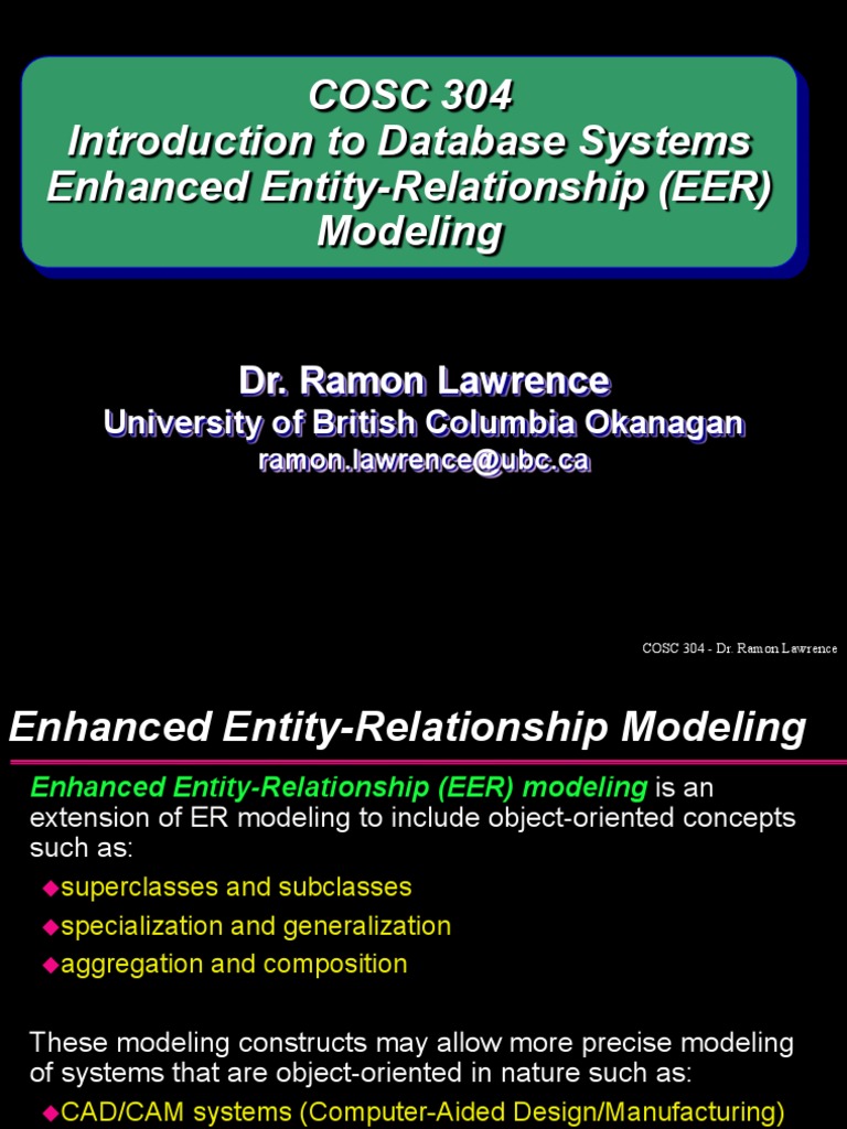 COSC 304 Introduction To Database Systems Enhanced Entity-Relationship (EER) Modeling | Download ...