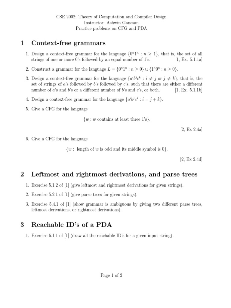 Practiceproblems CFG PDA PDF | PDF | Metalogic | Grammar