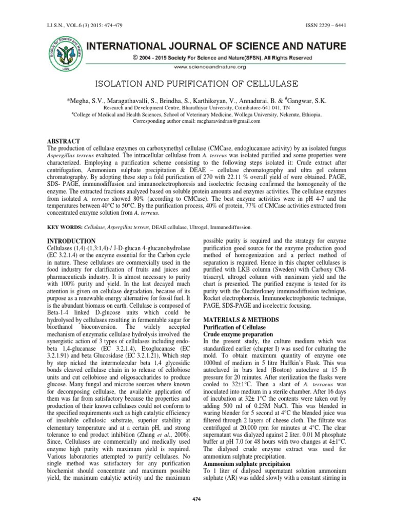 Purification of Cellulase from A. terreus | PDF | Protein Purification ...