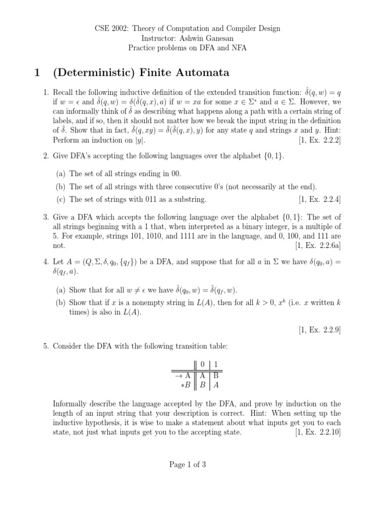 Practiceproblems DFA NFA PDF | PDF | Formalism (Deductive) | Areas Of Computer Science