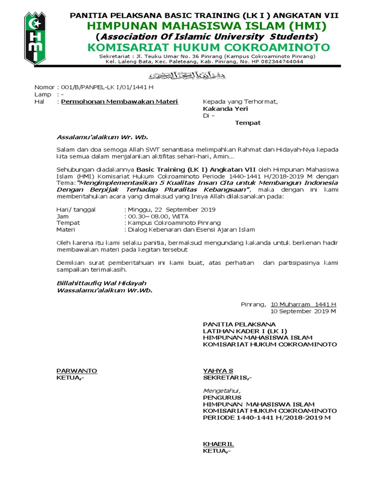 Contoh Surat Hmi Yang Benar Pdf