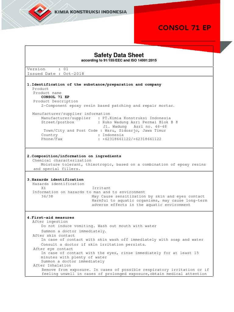 MSDS Consol 71ep | PDF | Personal Protective Equipment | Smoke