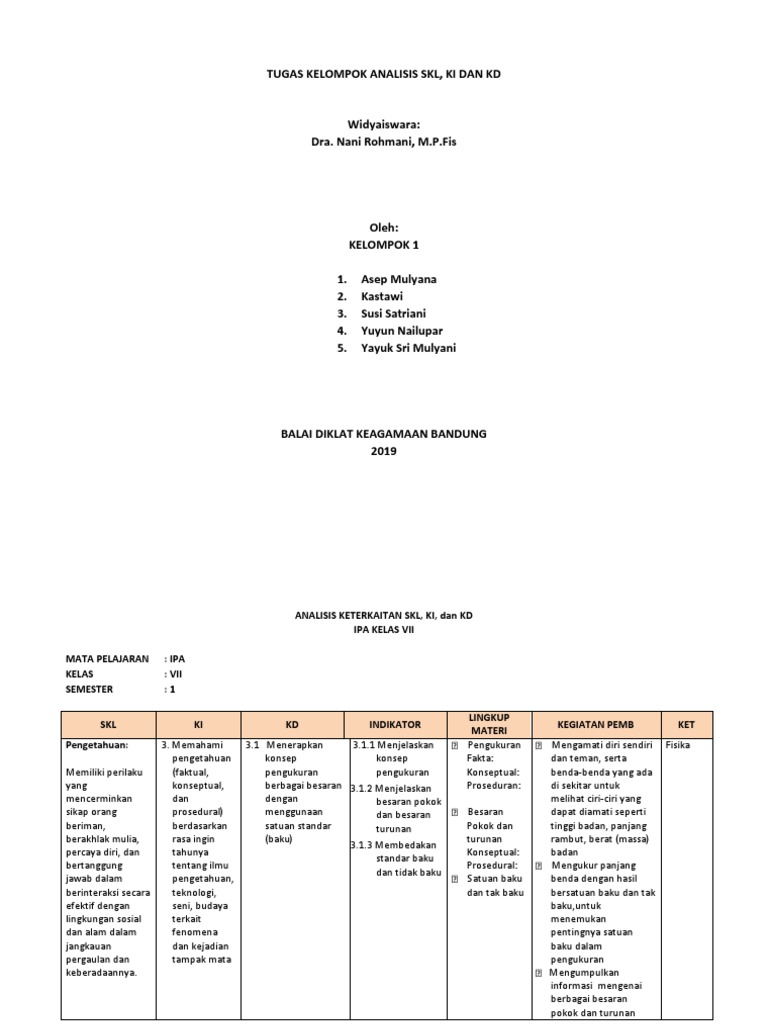 Analisis Keterkaitan SKL KI KD IPA Kelas 7 | PDF