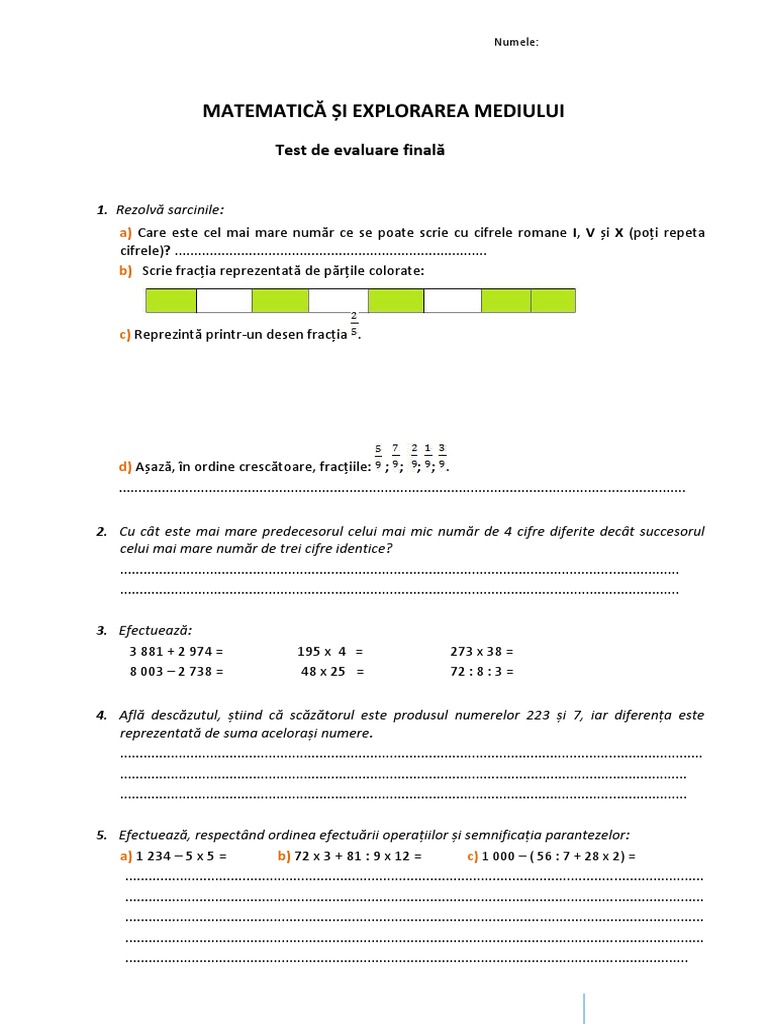 Clasa A III A Mate Test Evaluare Finala | PDF