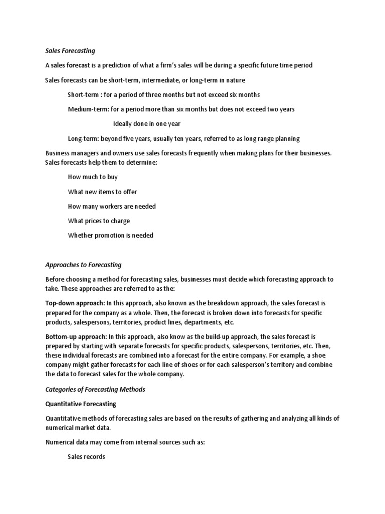 Sales Forecasting: Top-Down Approach: in This Approach, Also Known As ...