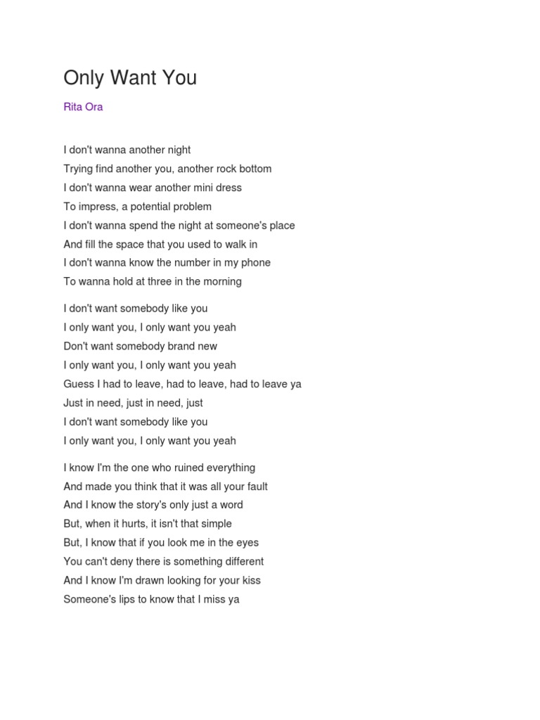 Only Want You: Rita Ora | PDF
