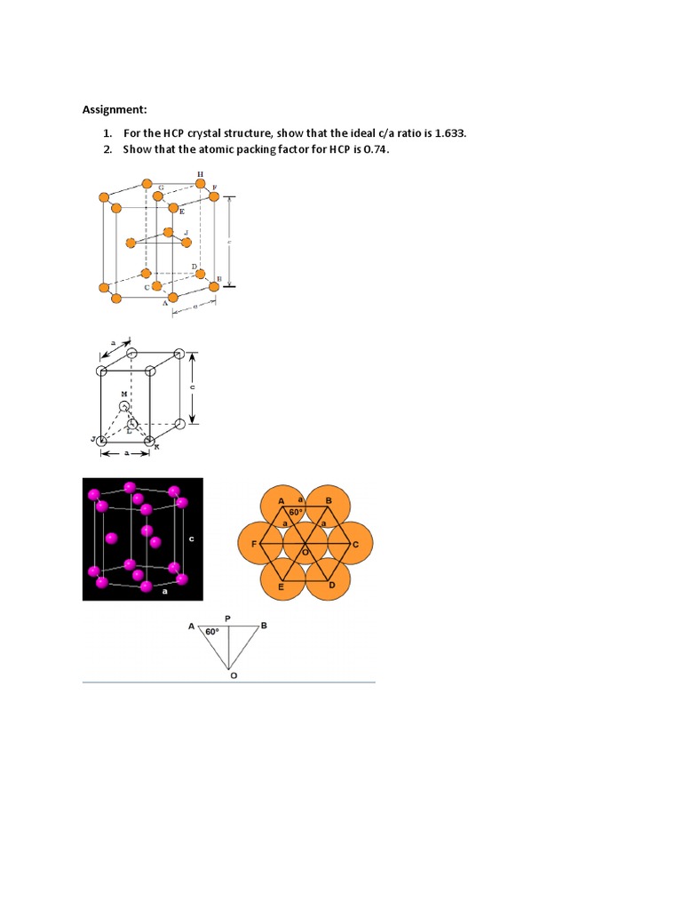 For The HCP Crystal Structure, Show That The Ideal C/a Ratio Is 1.633 ...