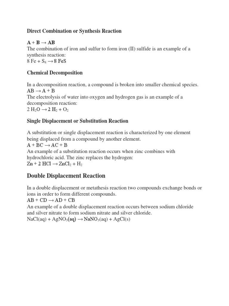 Direct Combination or Synthesis Reaction A + B Ab | PDF