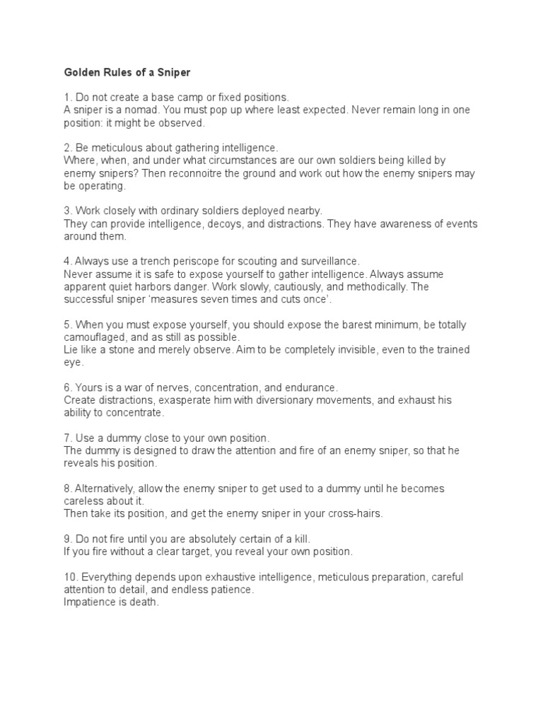 Golden Rules of A Sniper | PDF