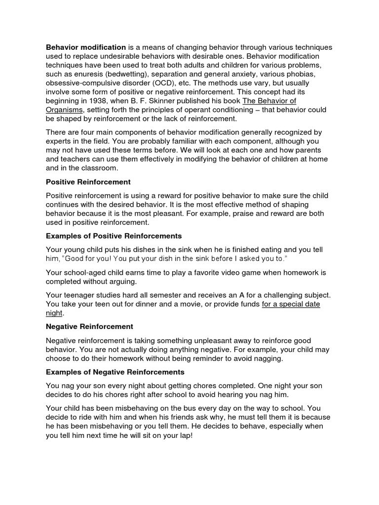 Behavior Modification Is A Means of Changing Behavior Through Various ...