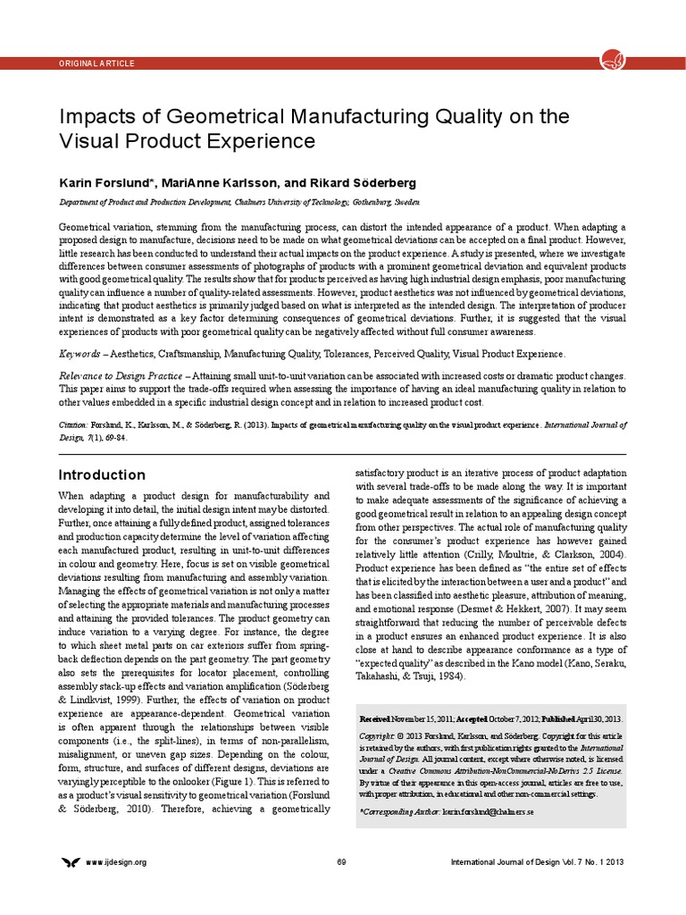Impacts of Geometrical Manufacturing Quality On The Visual Product ...