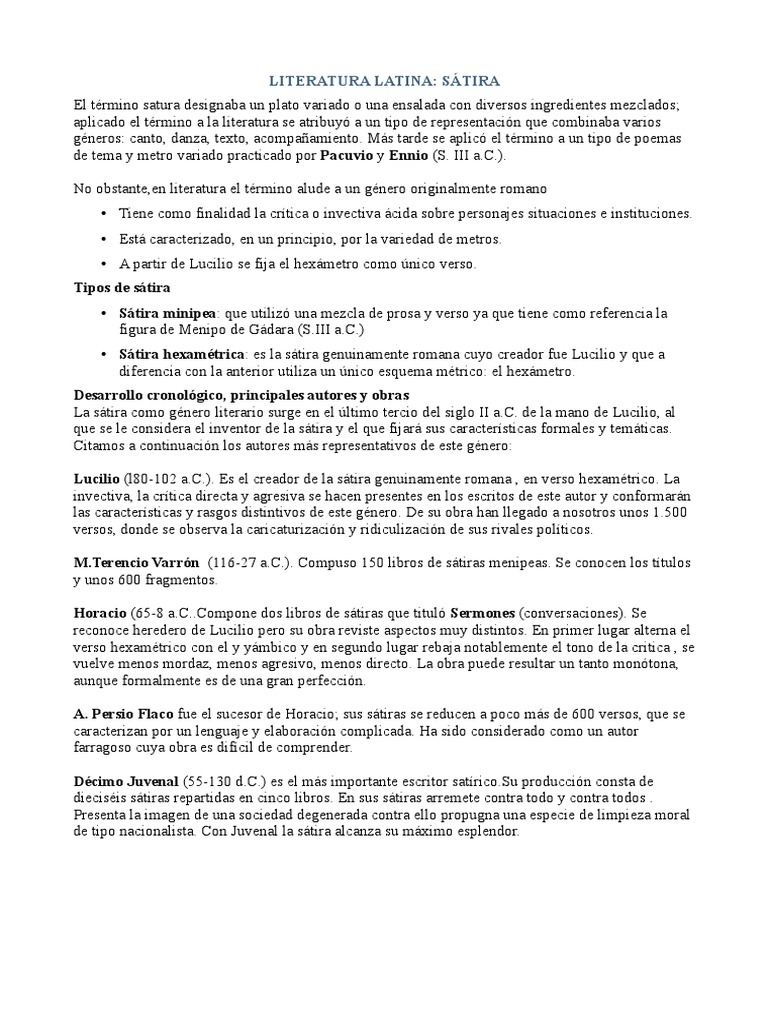 Literatura Latina - Sátira PDF | PDF | Sátira | Poesía