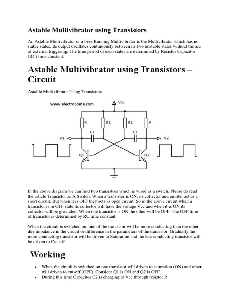 Astable Multivibrator Using Transistors | PDF | Electronic Design | Electrical Circuits