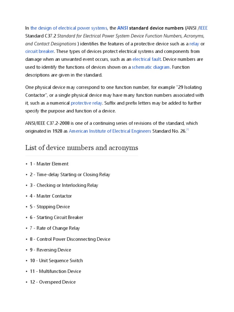 ANSI Codes | PDF | Relay | Switch