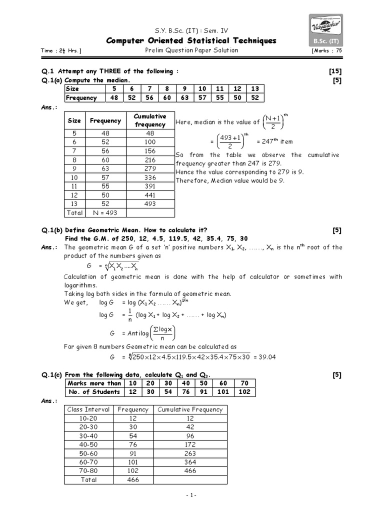 Computer Oriented Statistical Techniques: Time: 2 HRS.) (Marks: 75 | PDF | Type I And Type Ii ...