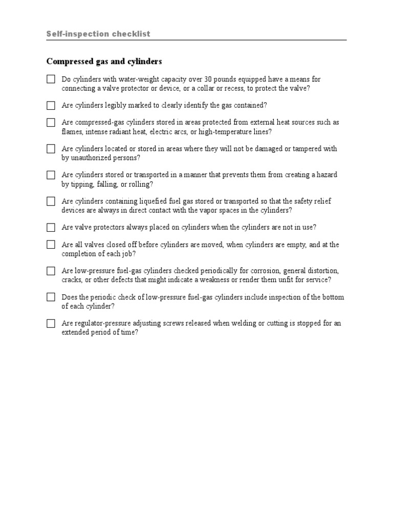 Compressed Gas and Cylinders: Self-Inspection Checklist | PDF