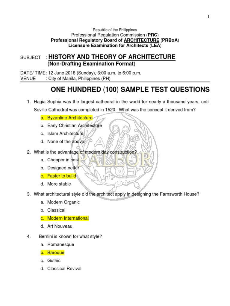 Architecture Licensure Exam Sample Questions | PDF | Gothic ...