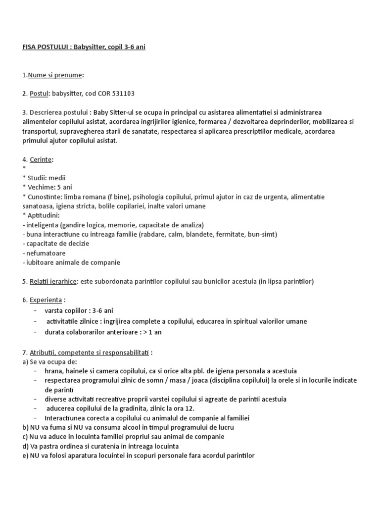 Fisa Post Babysitter | PDF