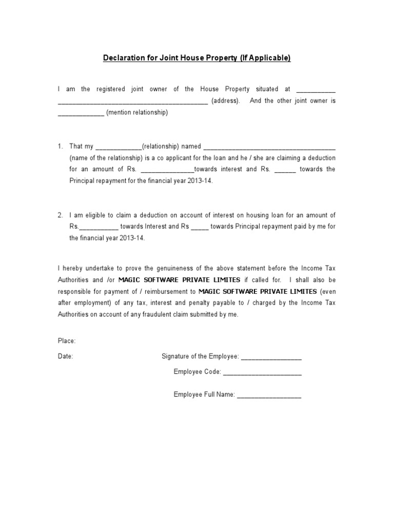 Declaration For Joint House Property (If Applicable) : Magic Software ...
