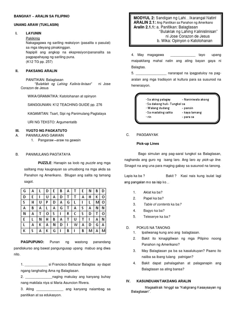 Lesson Plan Filipino 8 Modyul 2 Aralin 2 1 | PDF