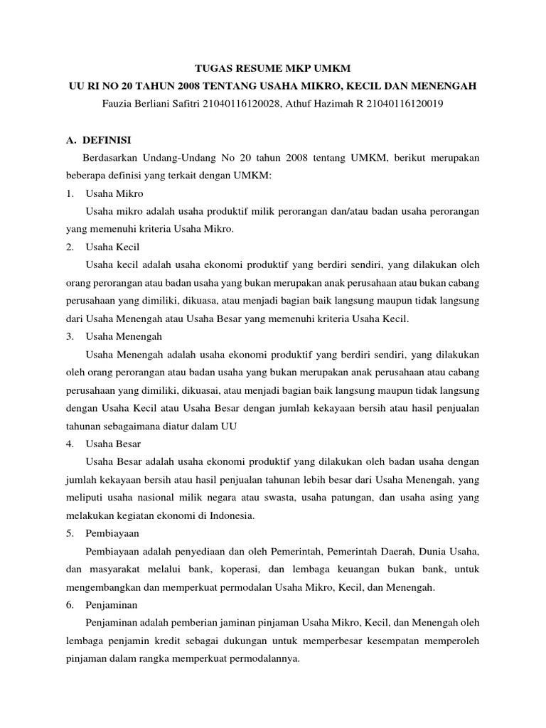 Definisi dan Kriteria UMKM UU No. 20/2008 | PDF | Bisnis