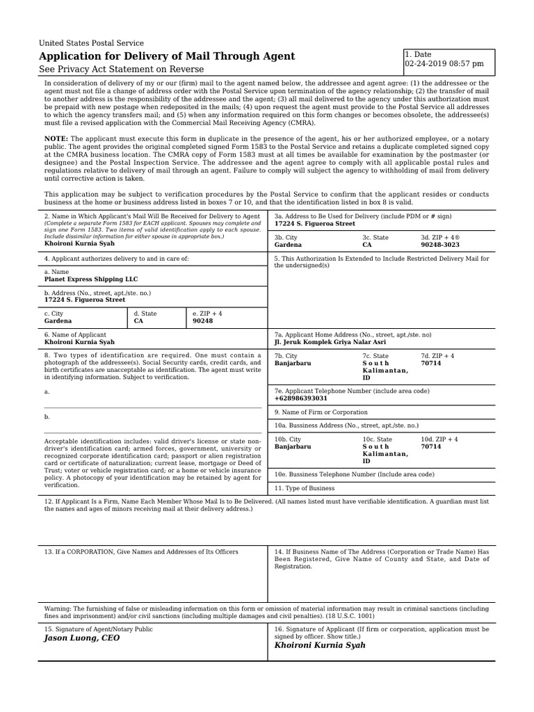 Usps | PDF | United States Postal Service | Identity Document