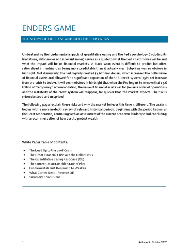 Enders Game White Paper Public | PDF | Federal Reserve | Deleveraging