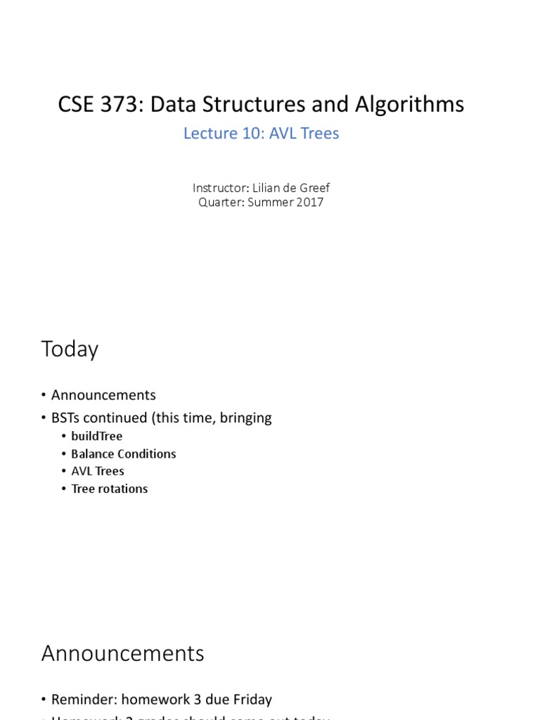 Cse 373 Data Structures And Algorithms Lecture 10 Avl Trees Pdf Algorithms And Data 9569