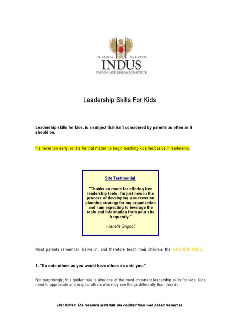 Leadership Skills For Kids: Site Testimonial | PDF | Negotiation ...