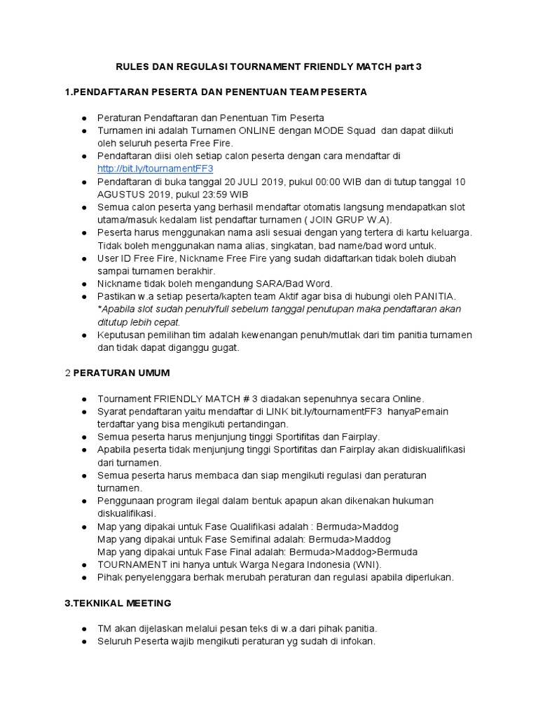 Rules Dan Regulasi Tournament | PDF