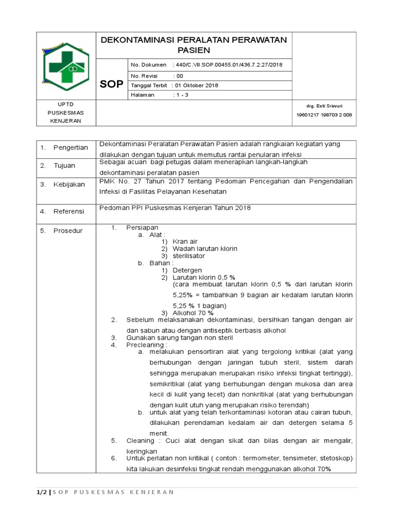SOP Dekontaminasi Alat Perawatan Pasien | PDF