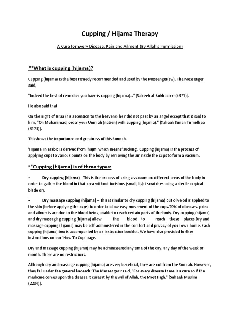 Cupping / Hijama Therapy | PDF | Muhammad | Prophets And Messengers In ...