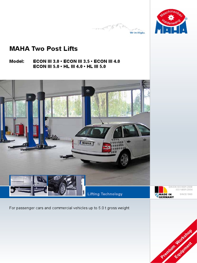 MAHA ECON III Two Post Lifts Overview | PDF | Elevator | Truck