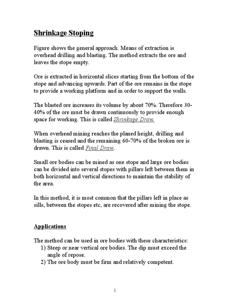 Shrinkage Stoping | PDF
