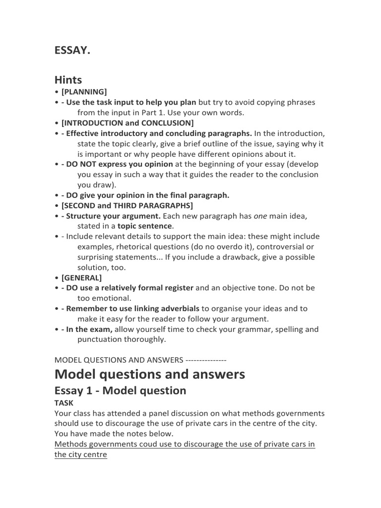 Model Questions and Answers: Essay. Hints | PDF | Essays | Museum