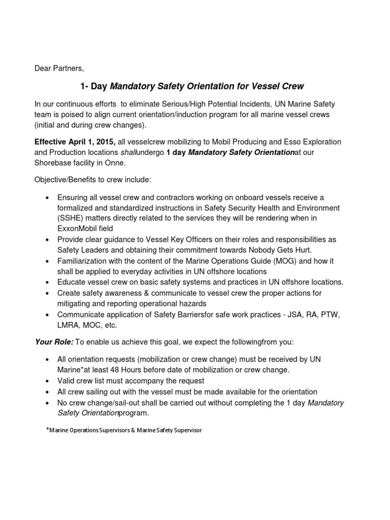 Crew Marine - Safety Orientation | PDF