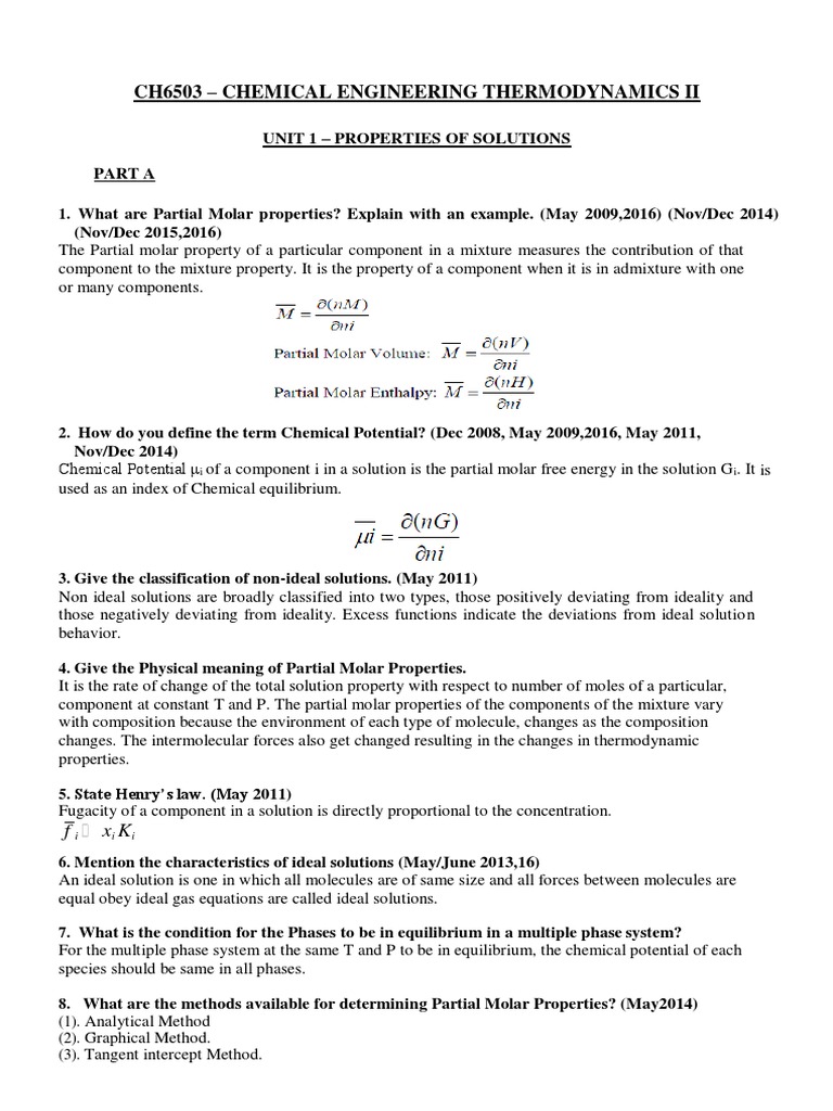 CH 6503 Cet Ii | PDF | Chemical Equilibrium | Phase Rule