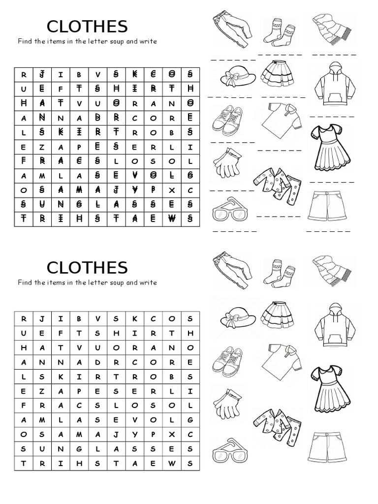 Clothes Soup - Wordsearch | PDF
