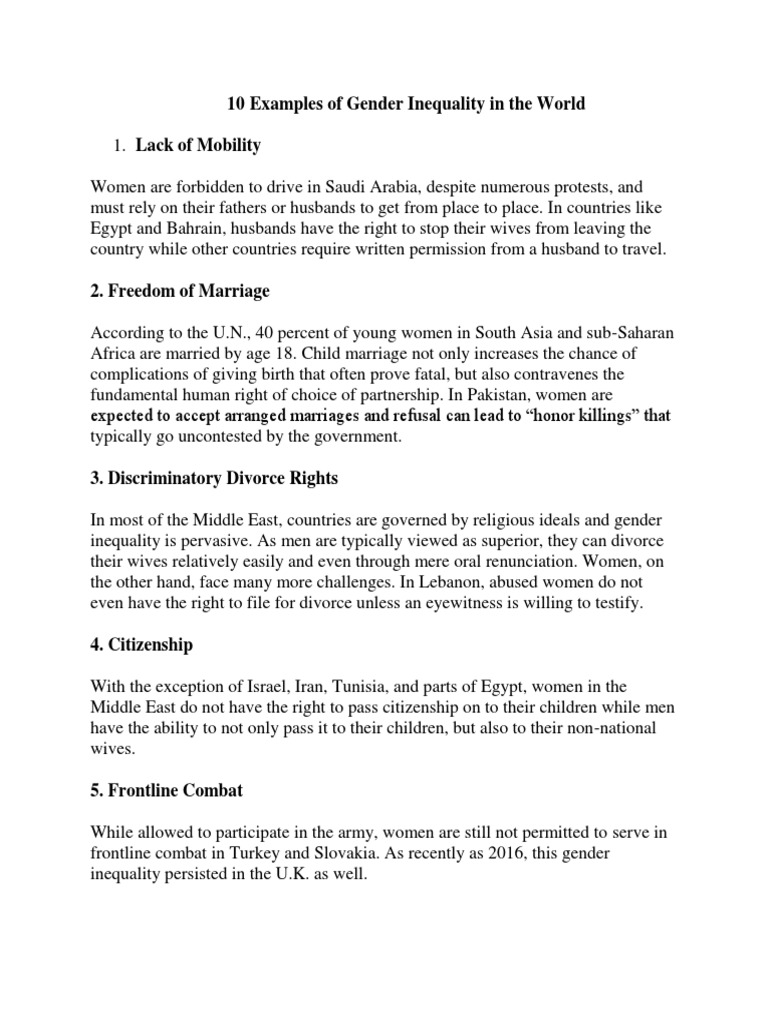 Gender Inequality Worldwide: Key Issues | PDF | Gender Inequality ...