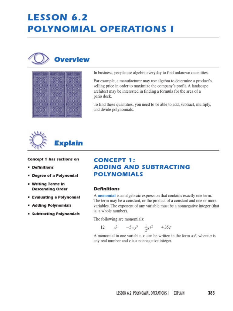 Adding and Subtracting Polynomials: Exploring Operations on Polynomial ...